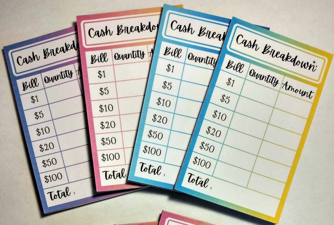 Cash Breakdown Slip Pad 30 Sheets - Etsy
