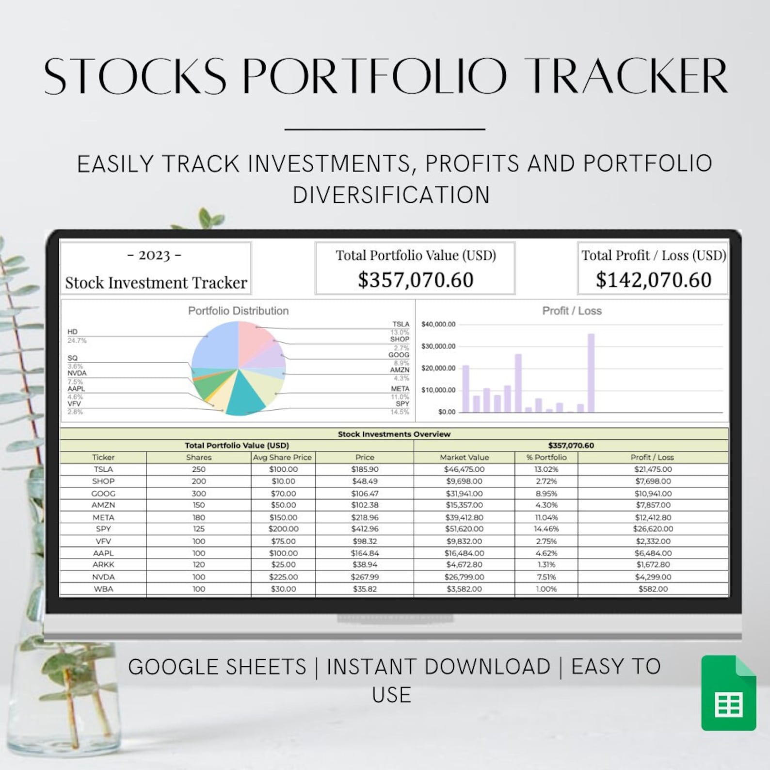 Stocks Investment Tracker Template for Google Sheets, Wealth Tracker ...