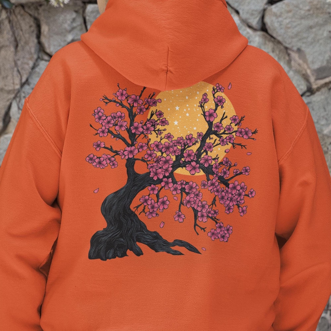 Cherry Blossom Hoodie, Japanese Floral Tree Moon Sweatshirt, Nature ...