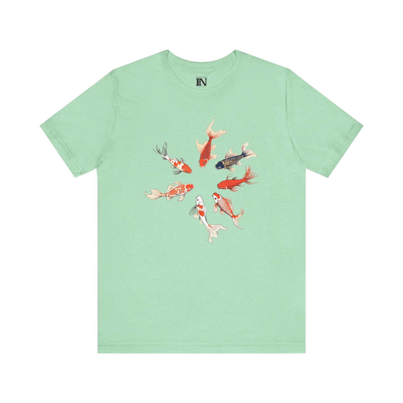Japanese Koi Fish T-shirt, Aesthetic Seven Koi Circle Graphic Tee ...