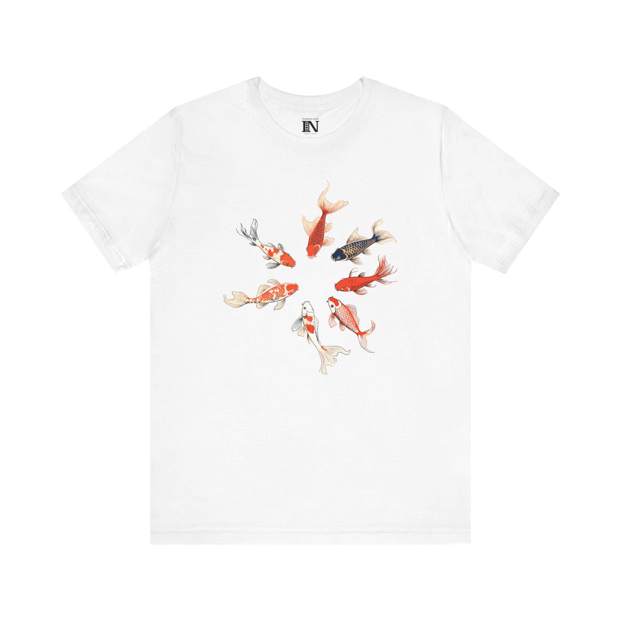Japanese Koi Fish T-shirt, Aesthetic Seven Koi Circle Graphic Tee ...