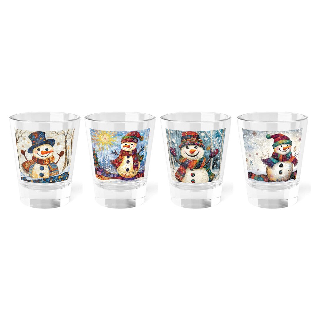 Snowman Shot Glasses, Set of 4 Christmas Holiday Cheer Decor Festive ...