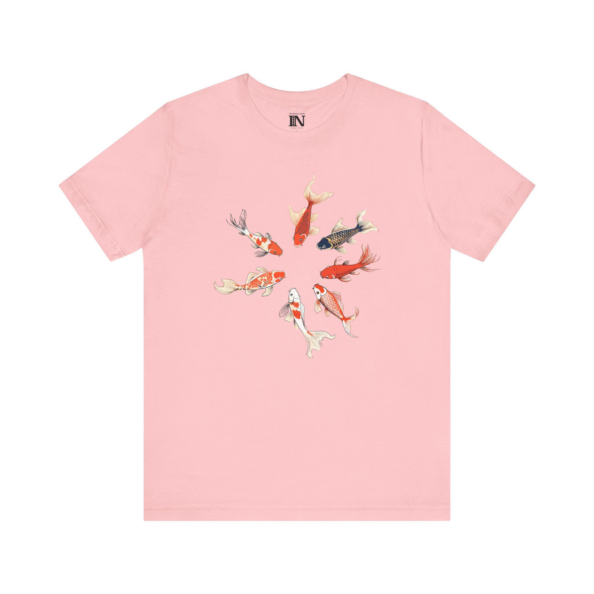 Japanese Koi Fish T-shirt, Aesthetic Seven Koi Circle Graphic Tee ...