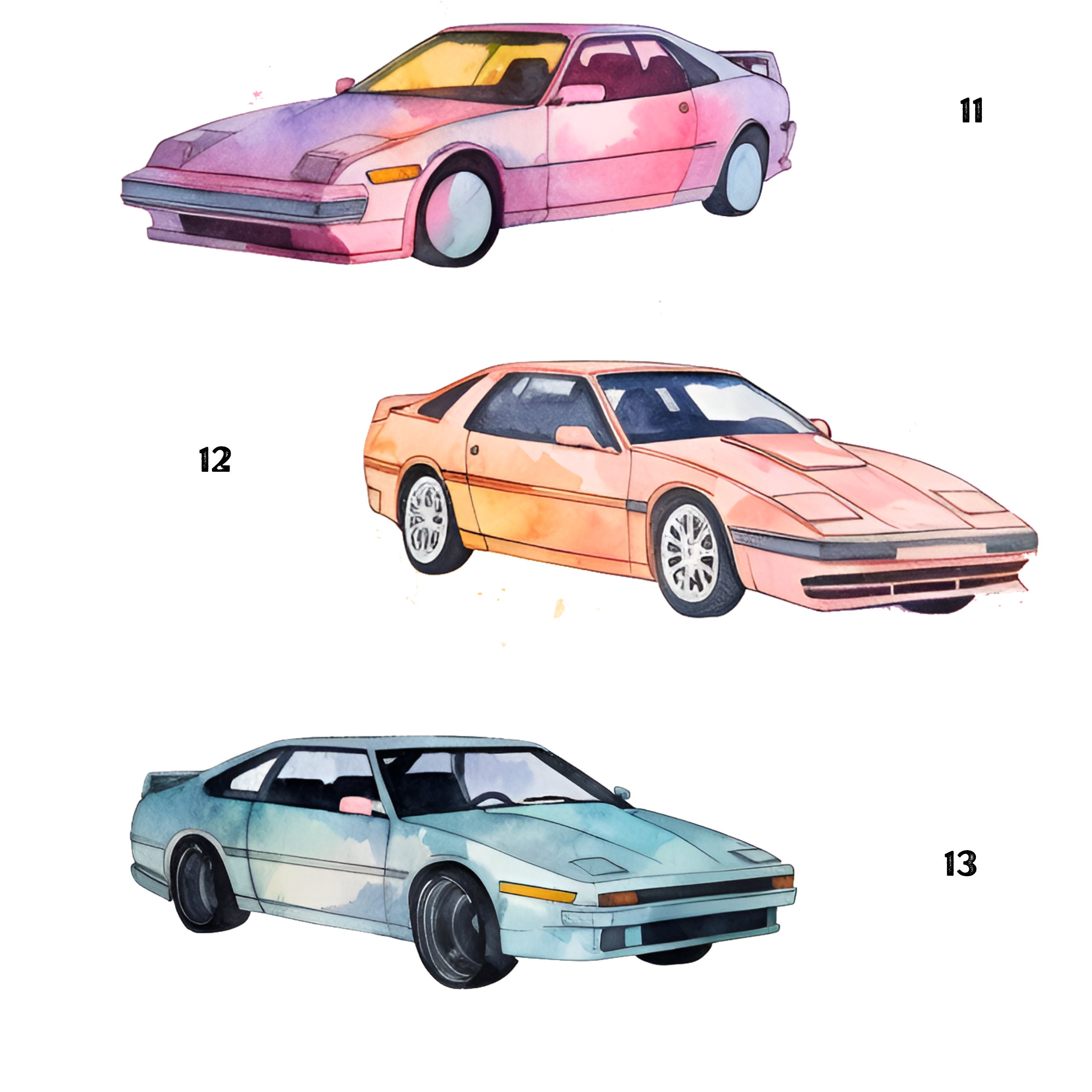 Watercolour Outrun Cars Clip Art Graphics - 22 Transparent PNG Images ...