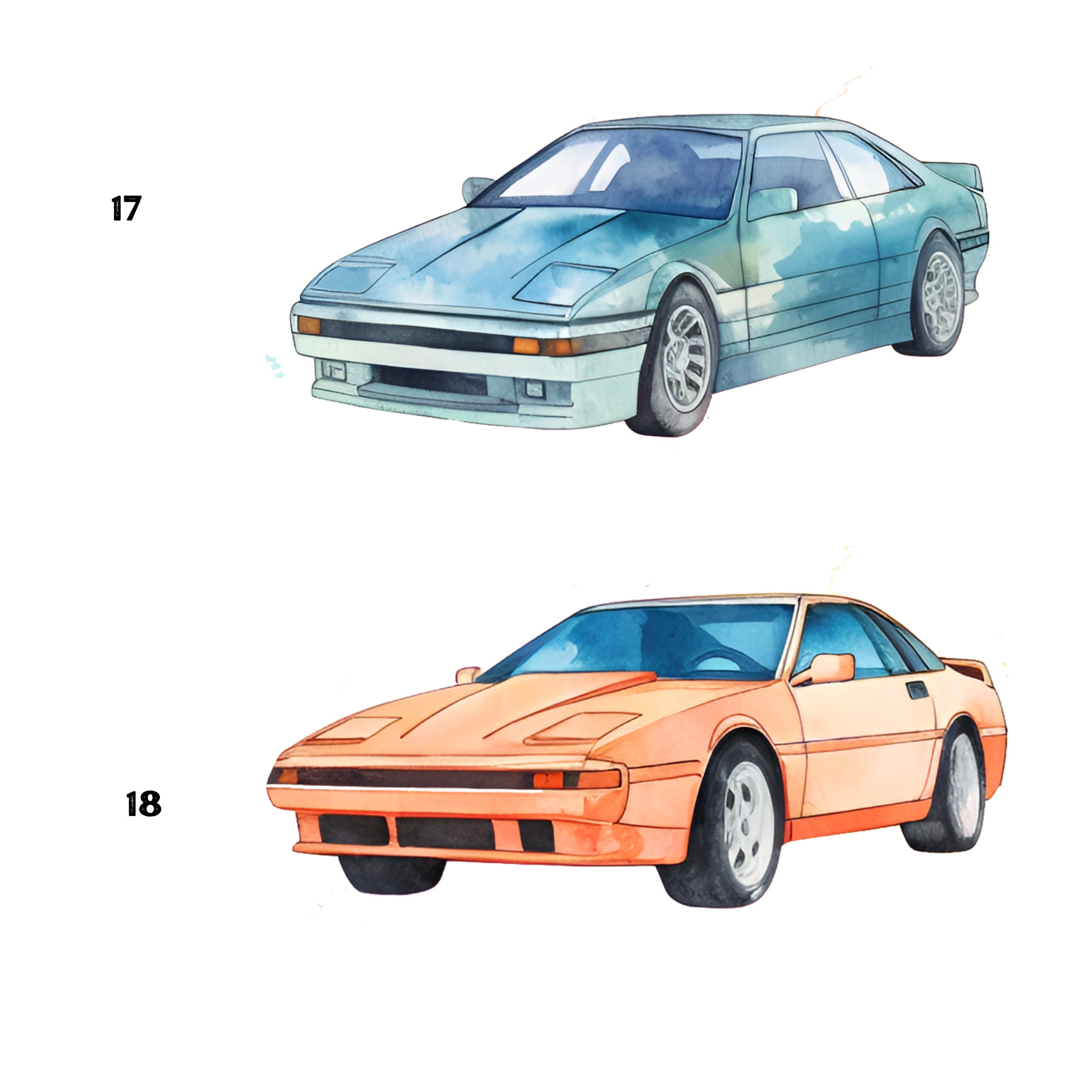 Watercolour Outrun Cars Clip Art Graphics 22 Transparent PNG Images 2 ...