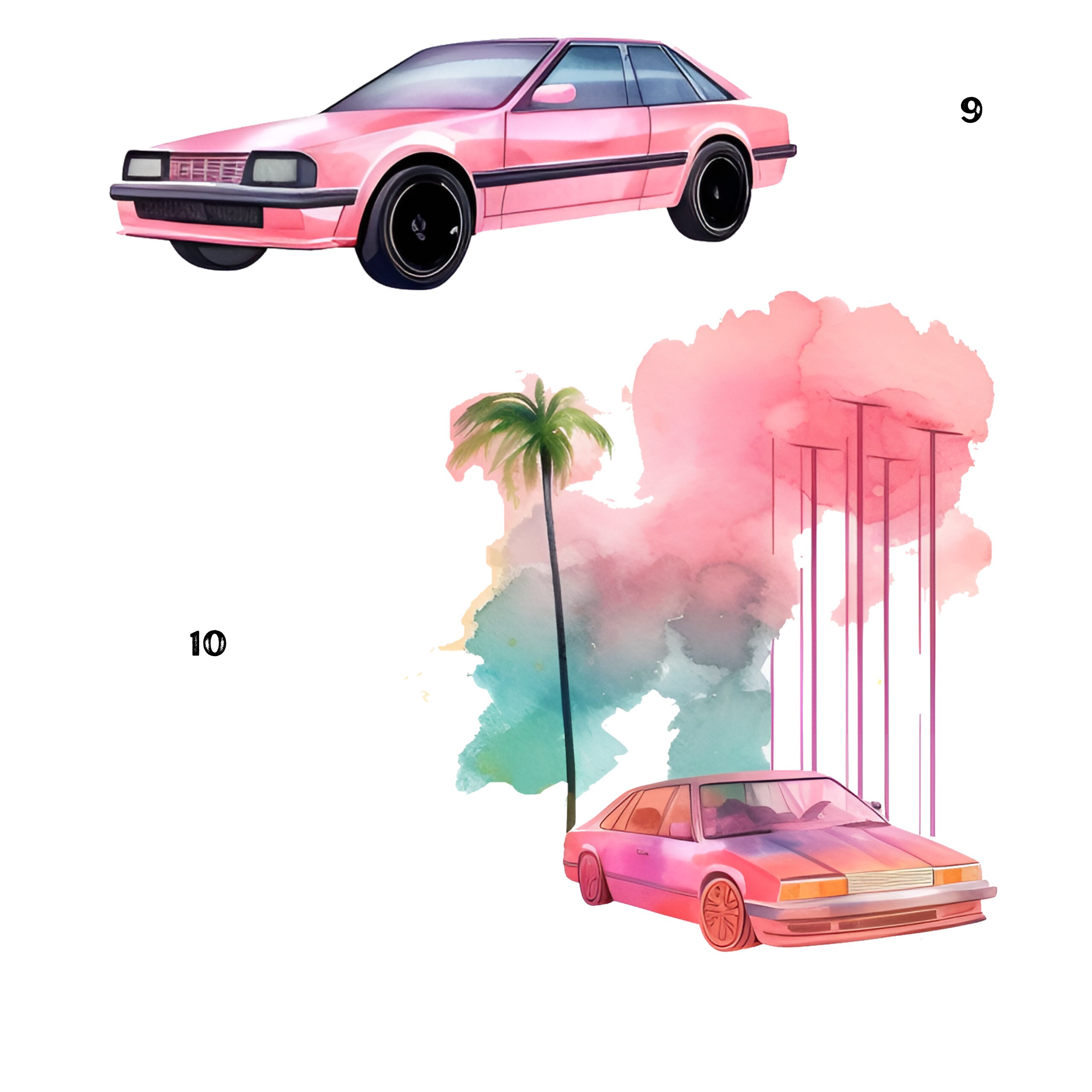 Watercolour Outrun Cars Clip Art Graphics - 22 Transparent PNG Images ...