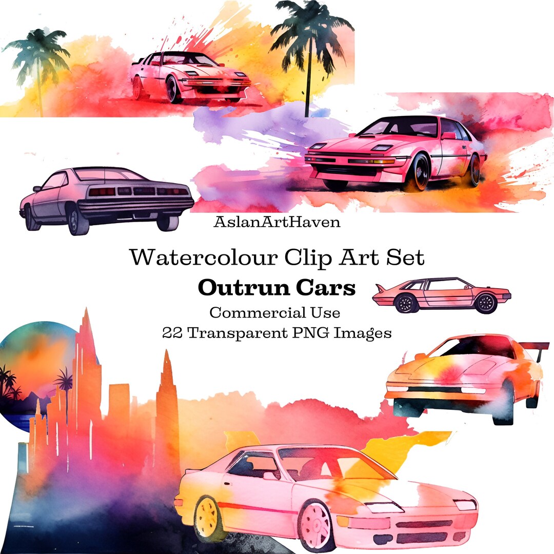 Watercolour Outrun Cars Clip Art Graphics - 22 Transparent PNG Images ...
