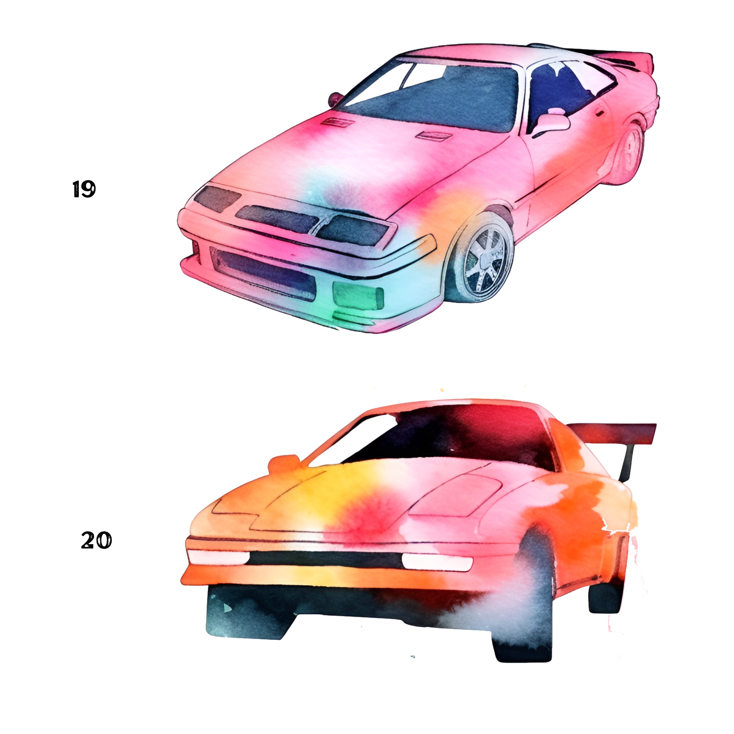 Watercolour Outrun Cars Clip Art Graphics 22 Transparent PNG Images 2 ...