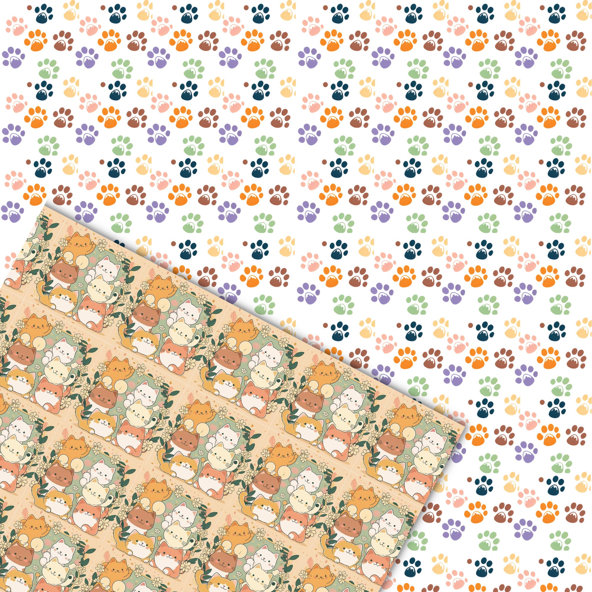 Cute Cat Digital Paper | Scrapbook Paper Set (12x12, 300 DPI) (digital ...
