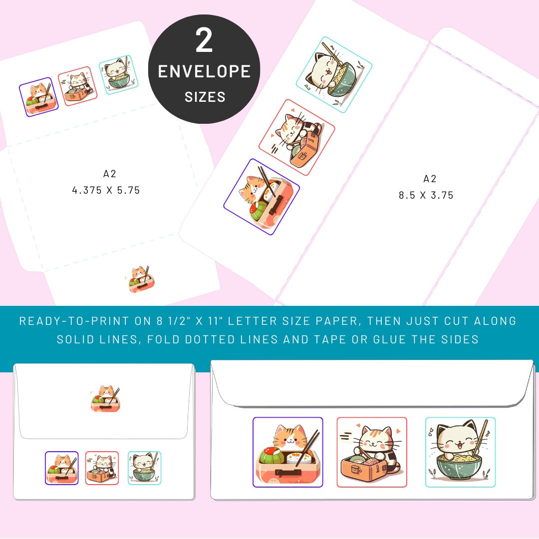 Cats With Chopsticks | Printable Stationery & Envelopes | PERSONALIZED ...