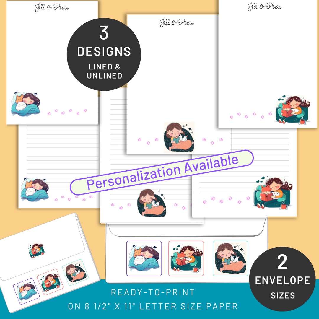 Cats - Cozy Snuggles With Girl | Printable Stationery & Envelopes ...