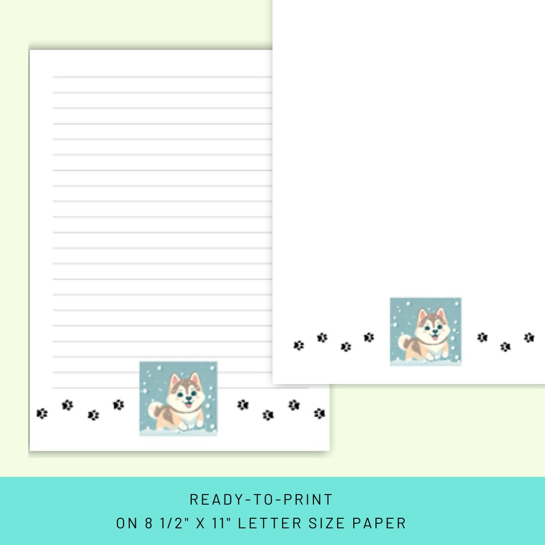 Husky Pups Printable Stationery & Envelopes | PERSONALIZED | US Letter ...