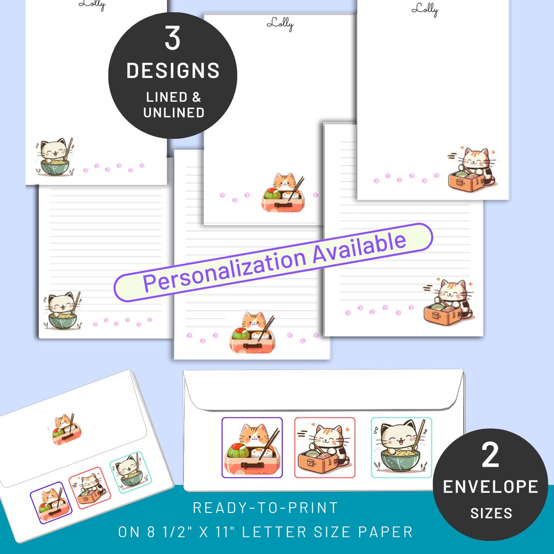 Cats With Chopsticks | Printable Stationery & Envelopes | PERSONALIZED ...