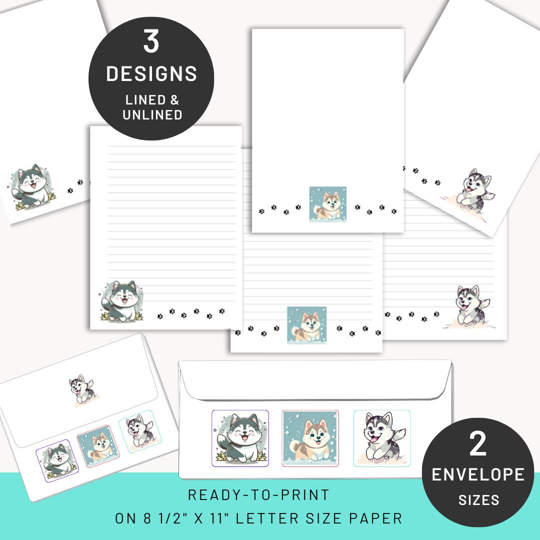 Husky Pups Printable Stationery & Envelopes US Letter 8.5x11 - Etsy