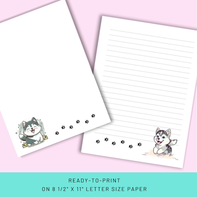 Husky Pups Printable Stationery & Envelopes | PERSONALIZED | US Letter ...