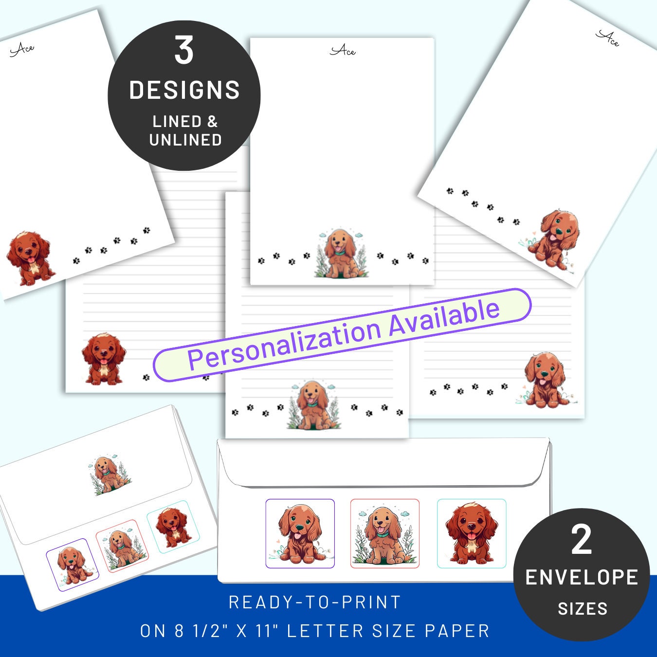 Irish Setter Pups Printable Stationery & Envelopes | PERSONALIZED | US ...