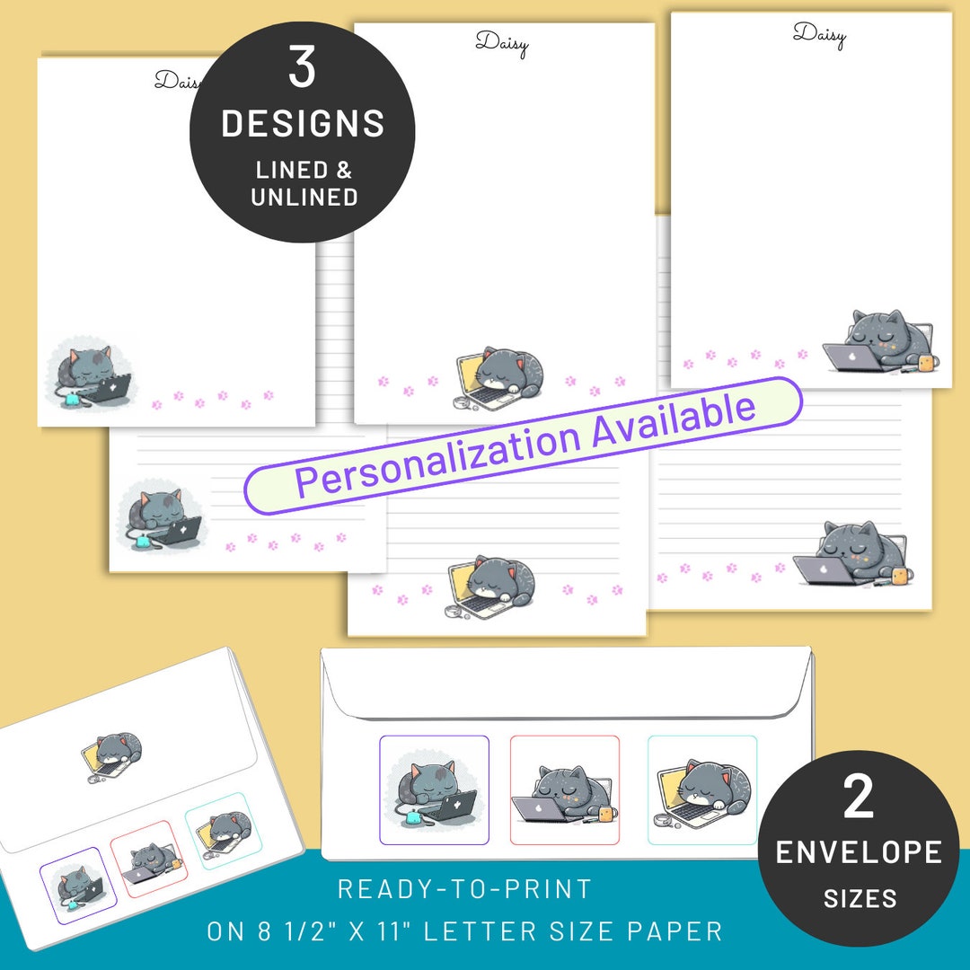 Cats - on Laptop | Printable Stationery & Envelopes | PERSONALIZED | US ...
