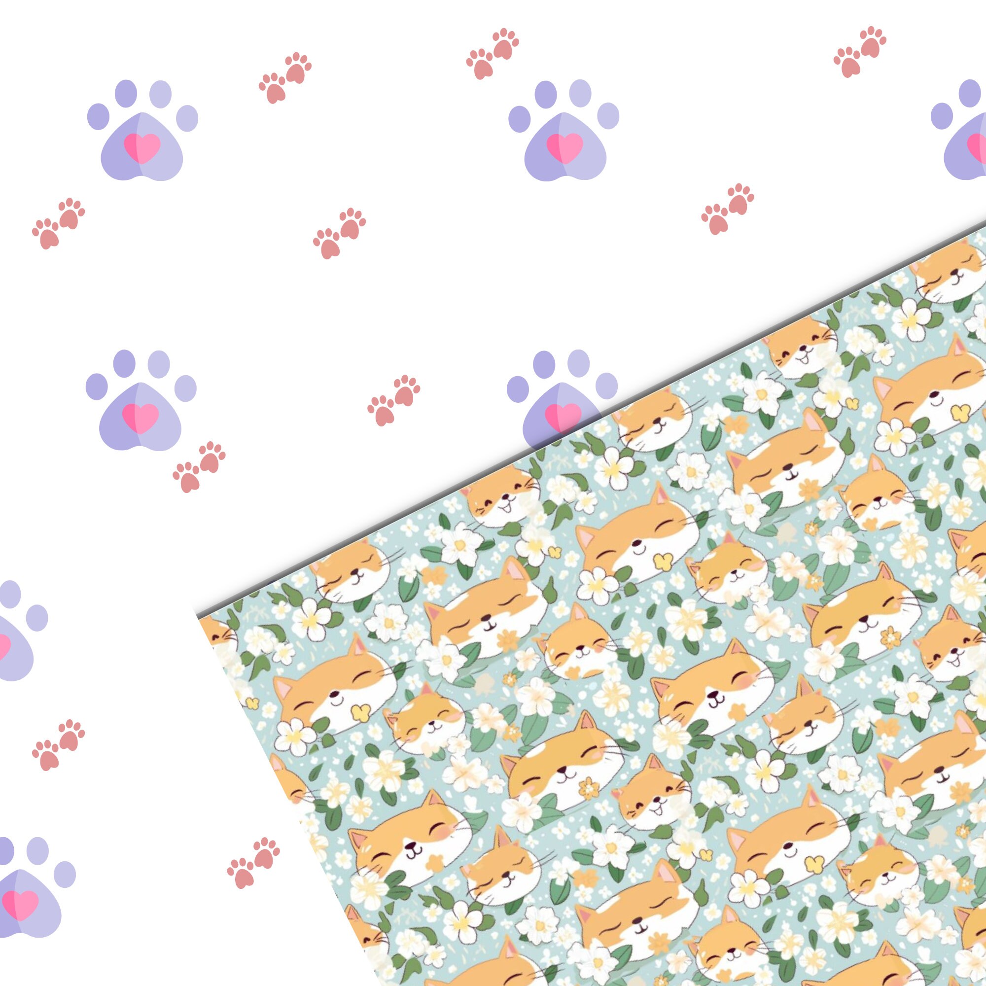 Cute Cat Digital Paper | Scrapbook Paper Set (12x12, 300 DPI) (digital ...
