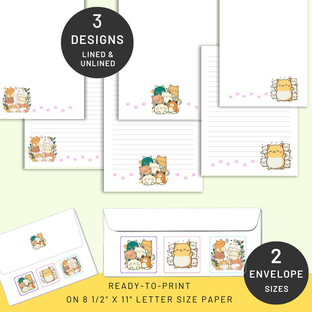 Cat Clusters Printable Stationery & Envelopes US Letter - Etsy