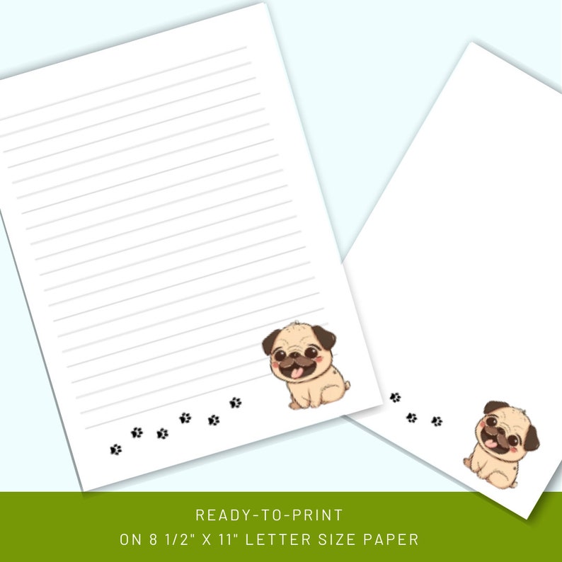 Pug Pups Printable Stationery & Envelopes | PERSONALIZED | US Letter 8 ...