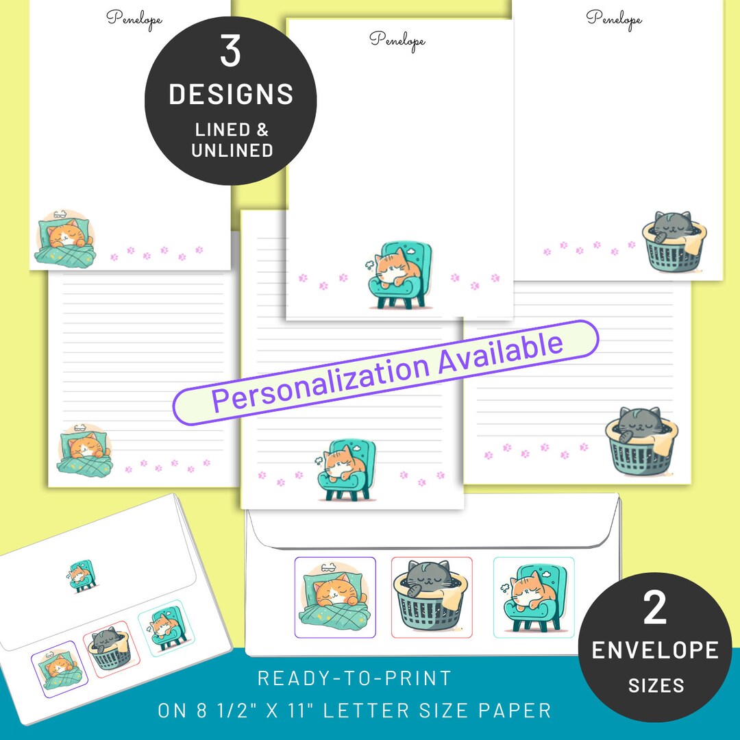 Cats Napping | Printable Stationery & Envelopes | PERSONALIZED | US ...