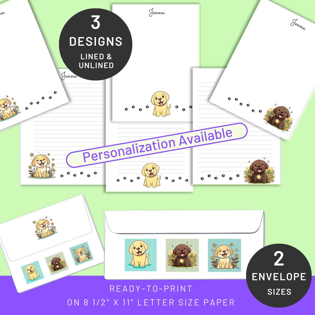 Labrador Retriever Pups Printable Stationery & Envelopes | PERSONALIZED ...