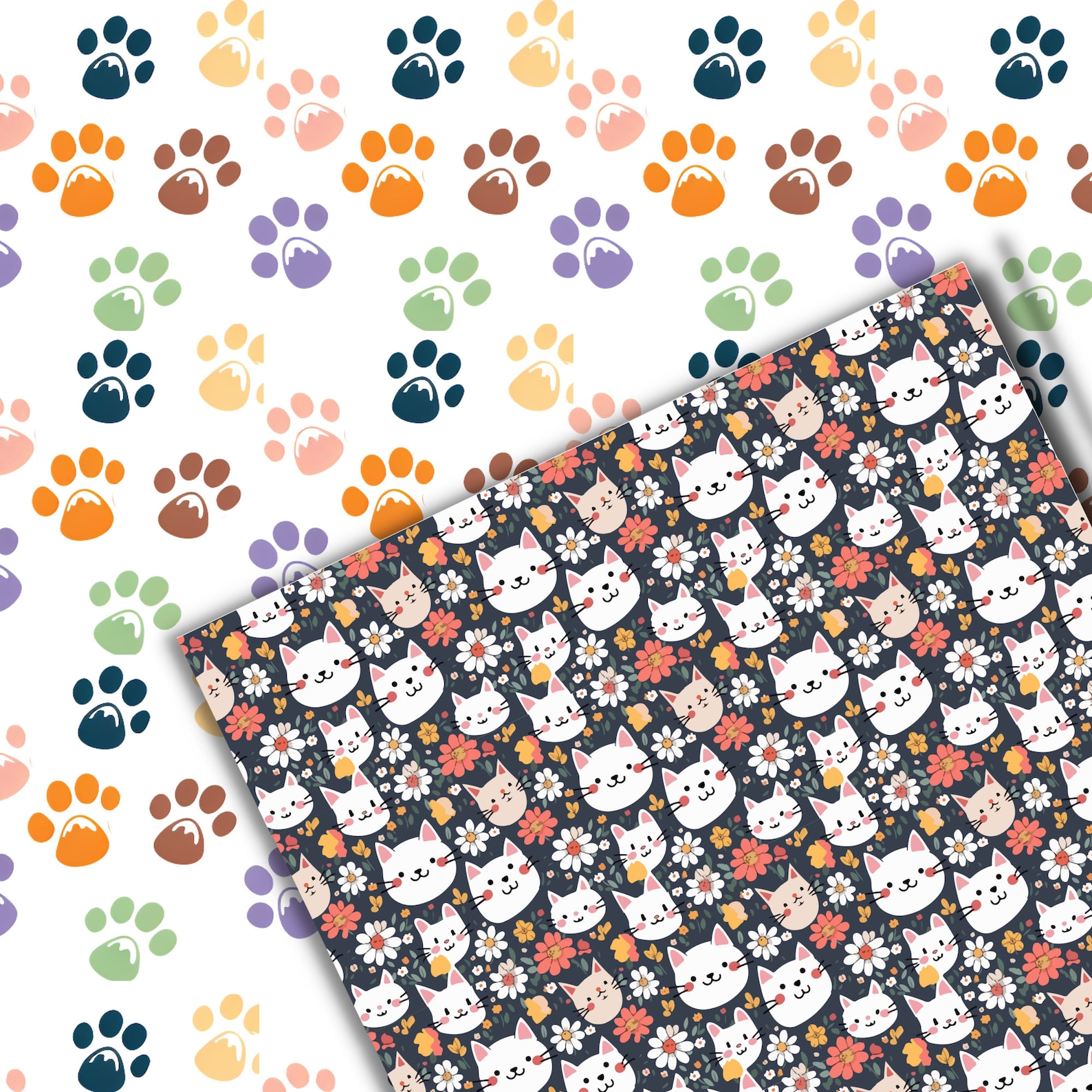 Cat Digital Paper Bundle | Set of 12 Cute Cat Paper Designs ...