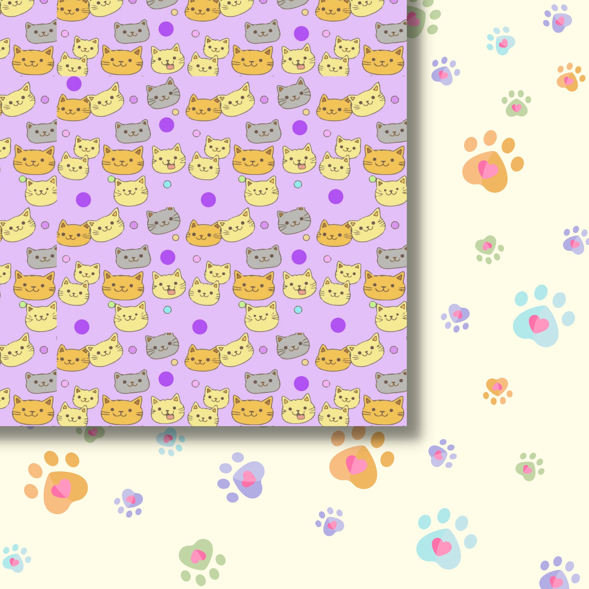 Cute Cat Digital Paper | Scrapbook Paper Set (12x12, 300 DPI) (digital ...