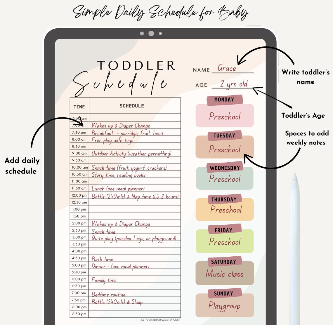 Toddler Schedule Printable, Toddler Schedule Template, Daily Chart ...