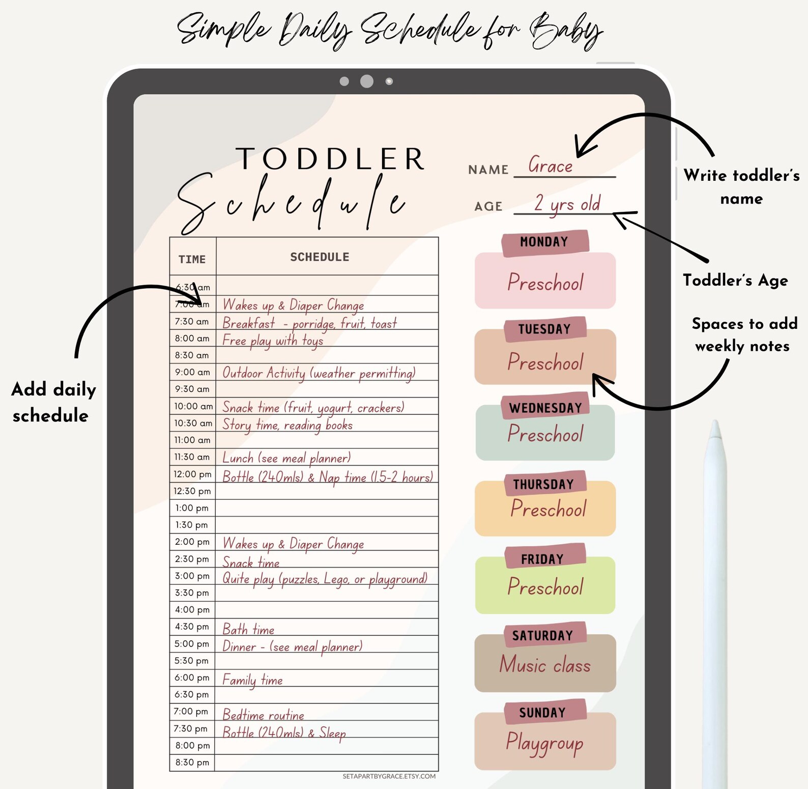 Toddler Schedule Printable, Toddler Schedule Template, Daily Chart ...