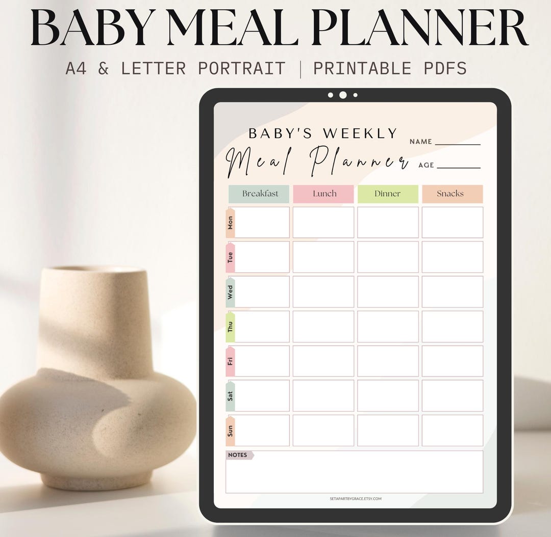 Baby's Weekly Meal Planner | Baby Food Tracker | Infant Meal Planning ...