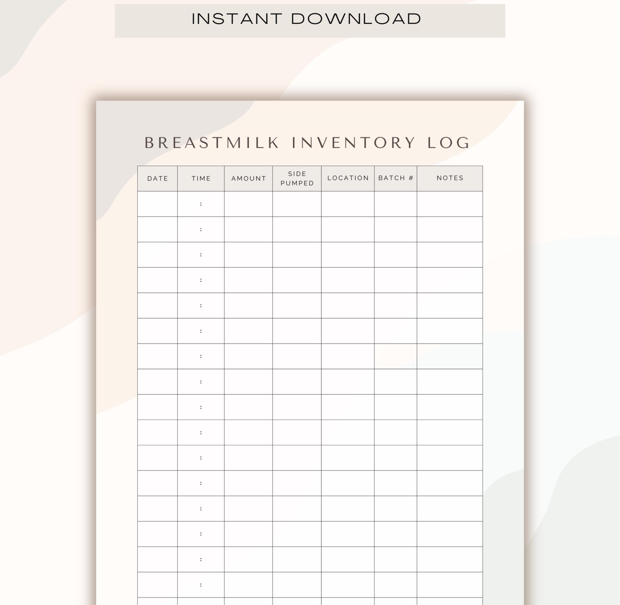Breast Milk Inventory Printable, New Mom, Pumping Tracker, Breastmilk ...