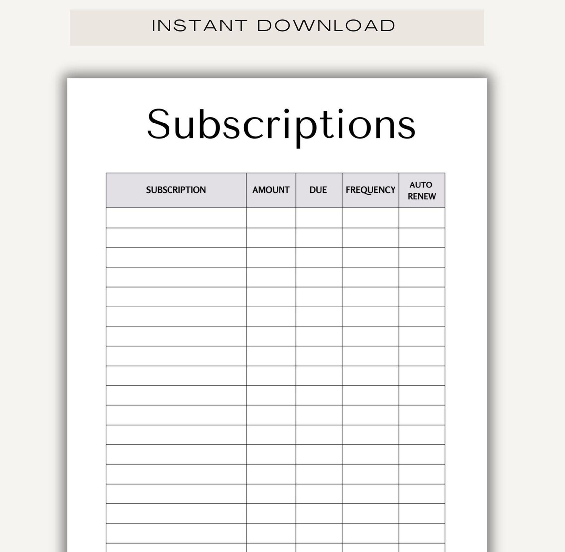Subscription Tracker Printable, Membership Checklist & Expense Tracker ...