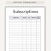 Subscription Tracker Printable, Membership Checklist & Expense Tracker ...