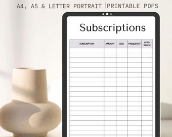 Subscription Tracker Printable, Colorful Subscription Log, Membership ...