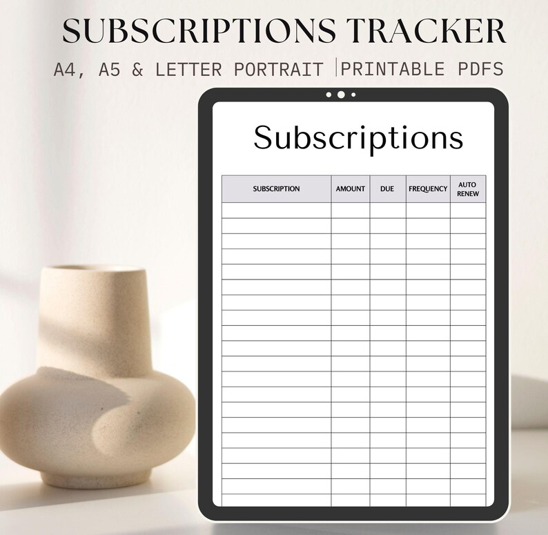 Subscription Tracker Printable, Membership Checklist & Expense Tracker ...