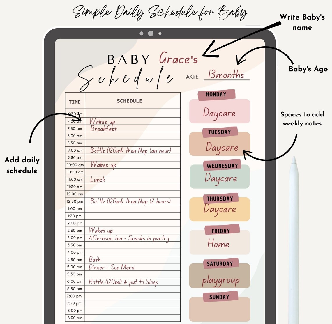 Baby Schedule Printable, Baby Schedule Template, Baby Log, Newborn ...