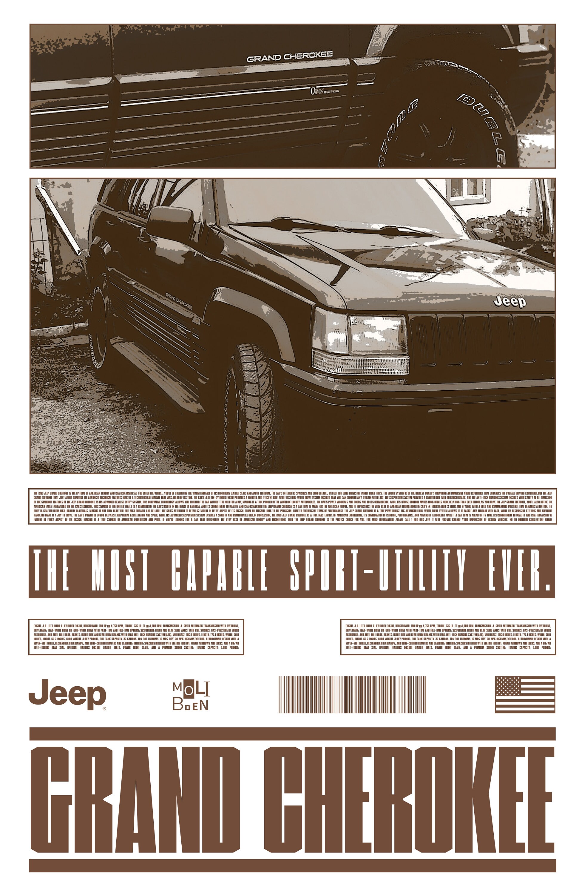 Jeep Grand Cherokee Illustration Poster | Jeep Grand Cherokee Poster ...