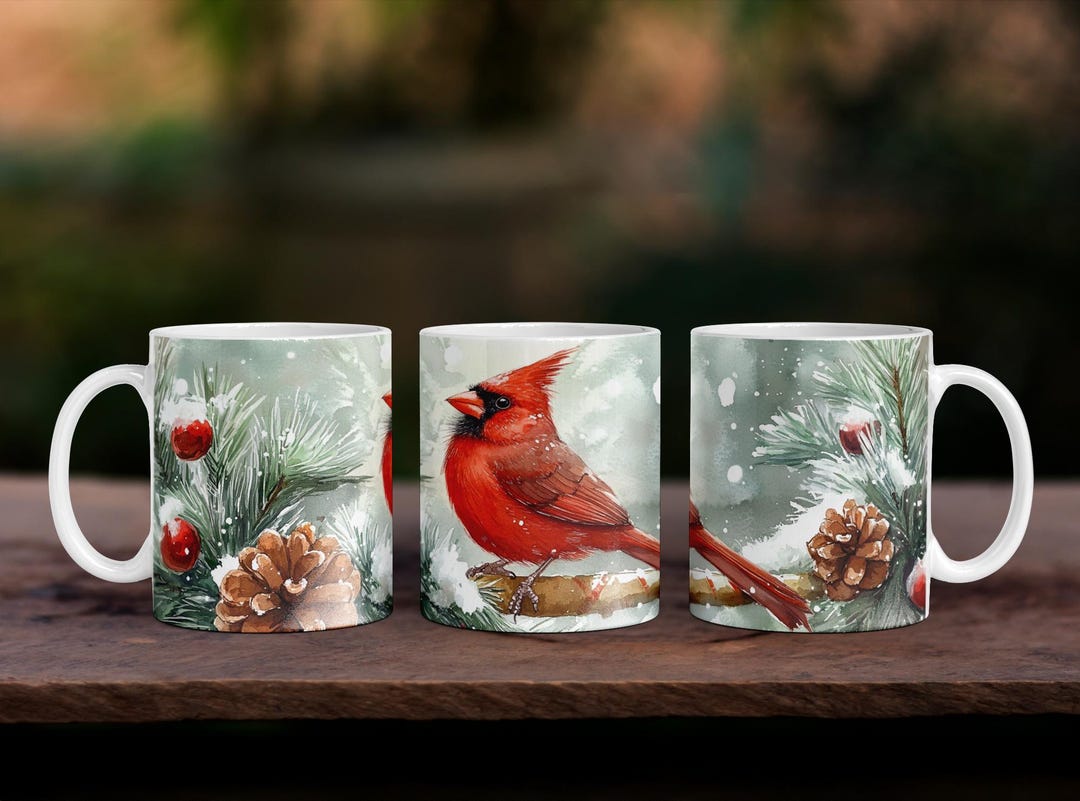 Red Cardinal Christmas Mug, Red Bird Memorial 11oz 15oz Mug, Holiday ...