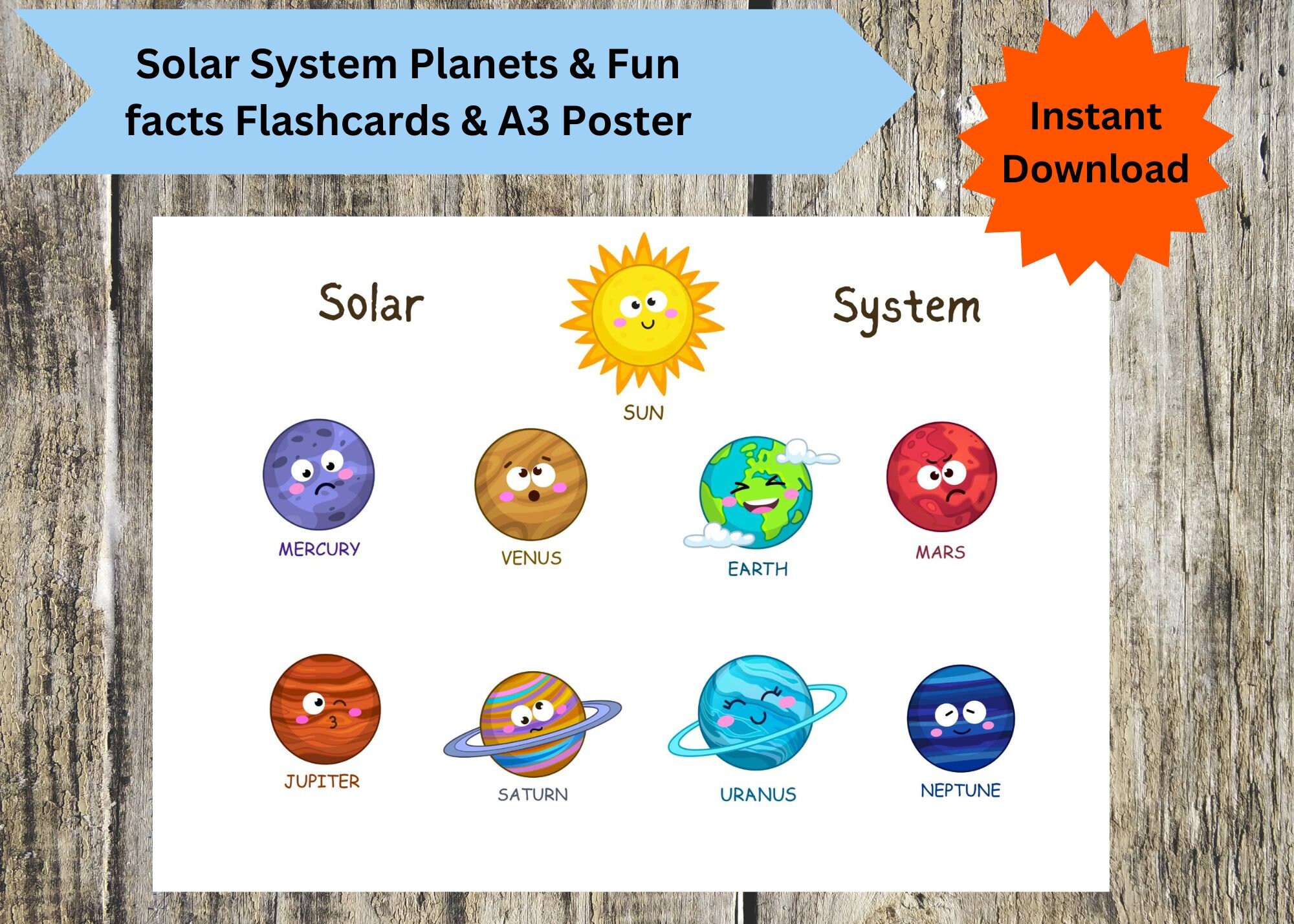Solar System Flashcards & Poster Digital Instant Download With Fun ...