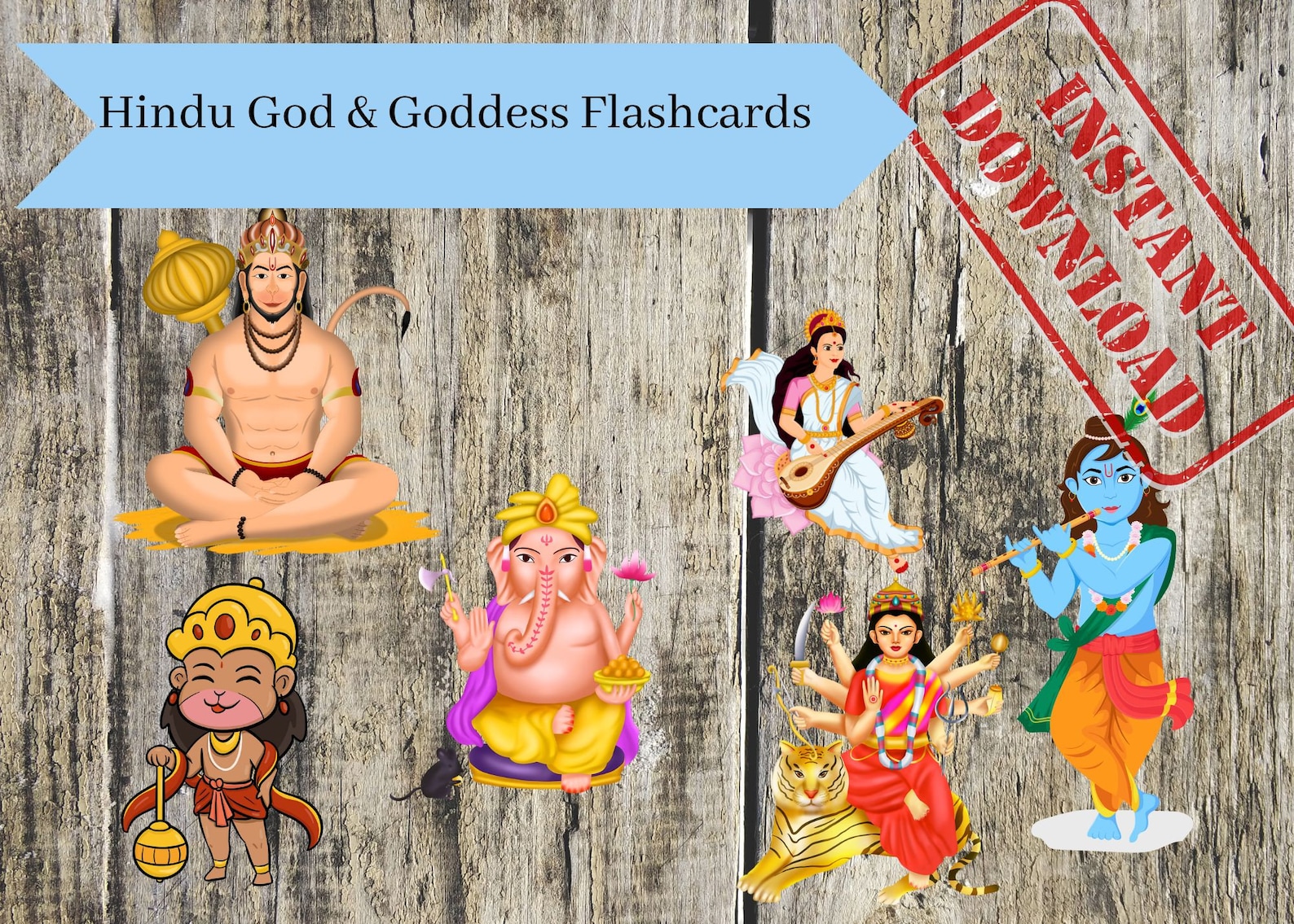 Hindu God & Goddess Digital Flash Cards for Kids to Learn About Culture ...