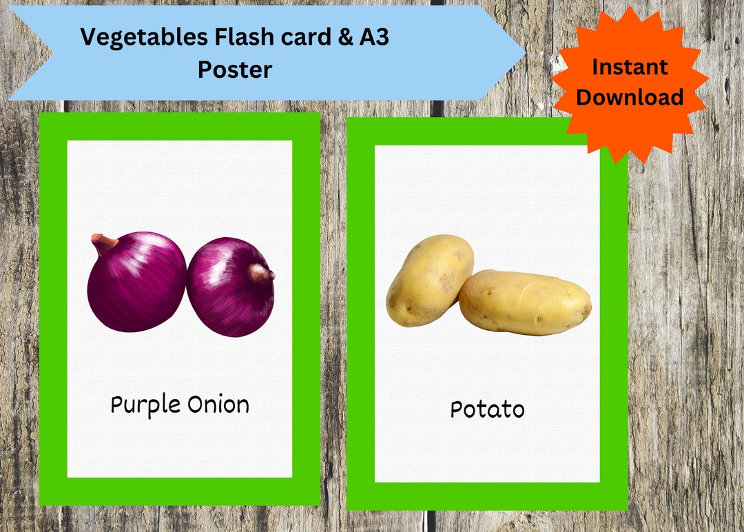 Real Vegetable Pics Flashcards With Bonus A3 Vegetable Poster Digital ...