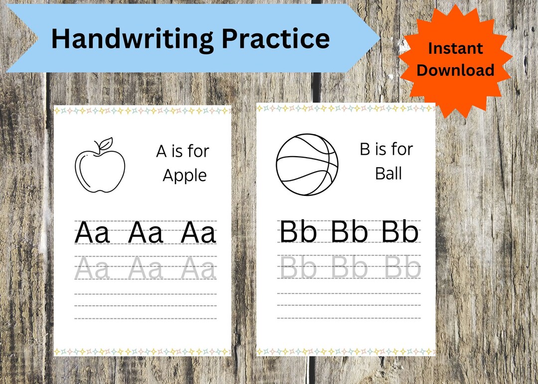 A-Z Alphabet Handwriting Practice Digital Papers, Instant Download ...