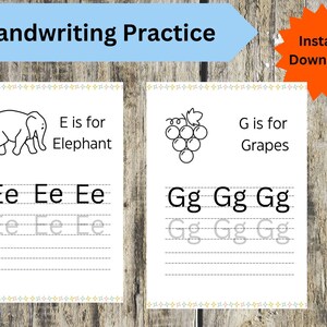 A-Z Alphabet Handwriting Practice Digital Papers, Instant Download ...