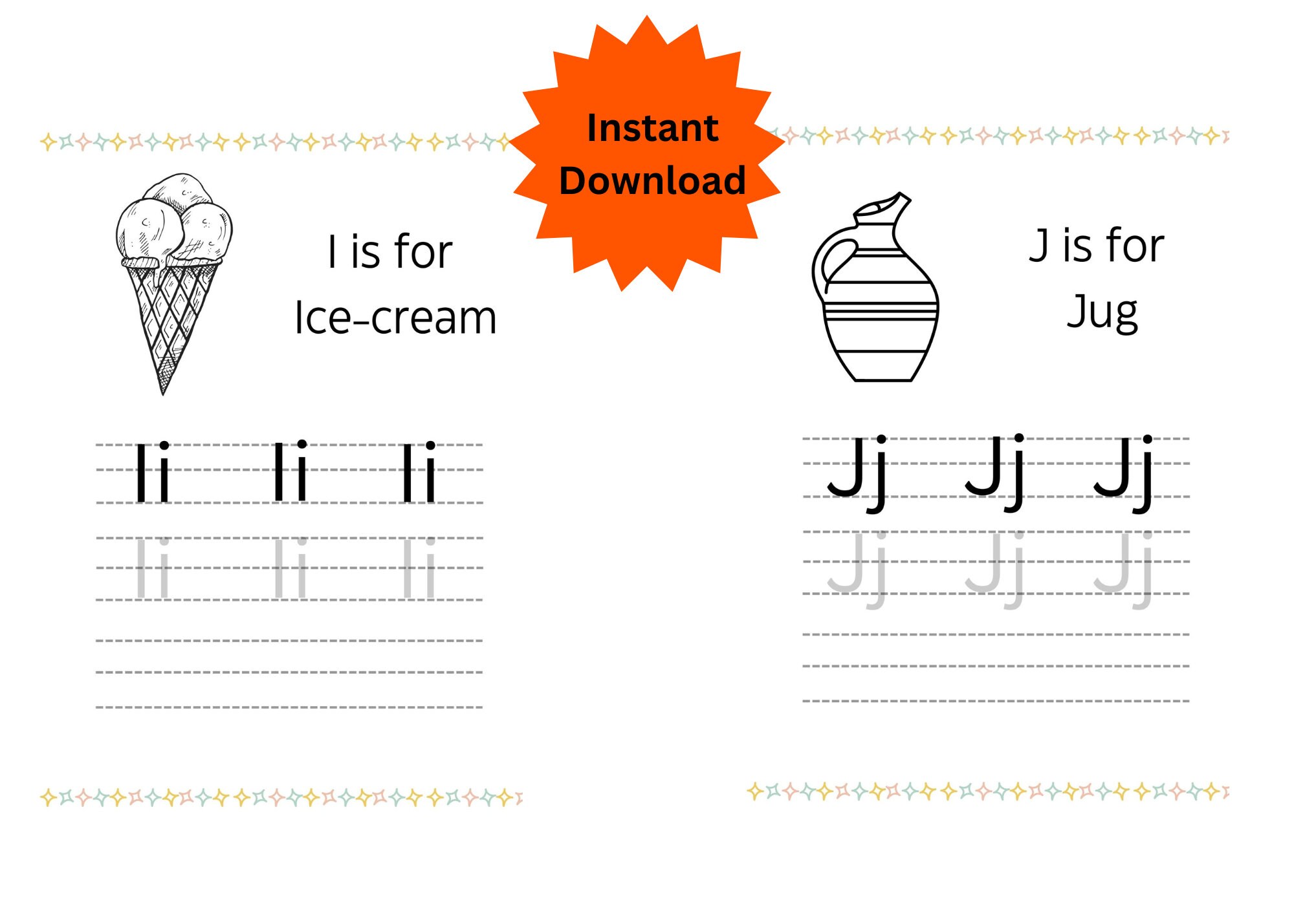A-Z Alphabet Handwriting Practice Digital Papers, Instant Download ...