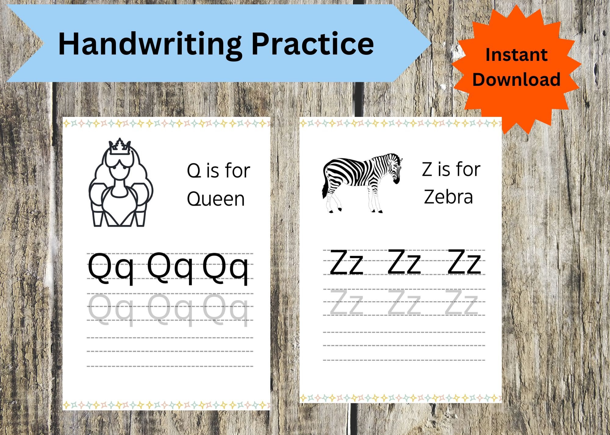 A-Z Alphabet Handwriting Practice Digital Papers, Instant Download ...