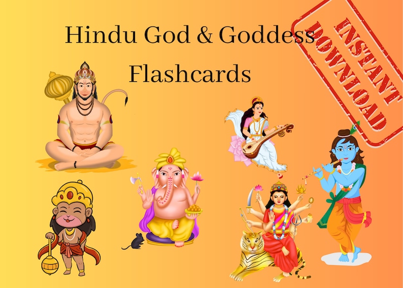 Hindu God & Goddess Digital Flash Cards for Kids to Learn About Culture ...