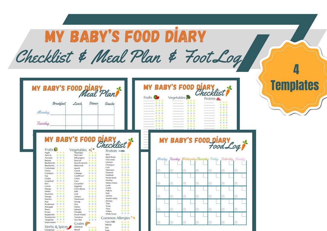 Printable Baby Food Log, Meal Planner, Food Checklist Combo - Etsy