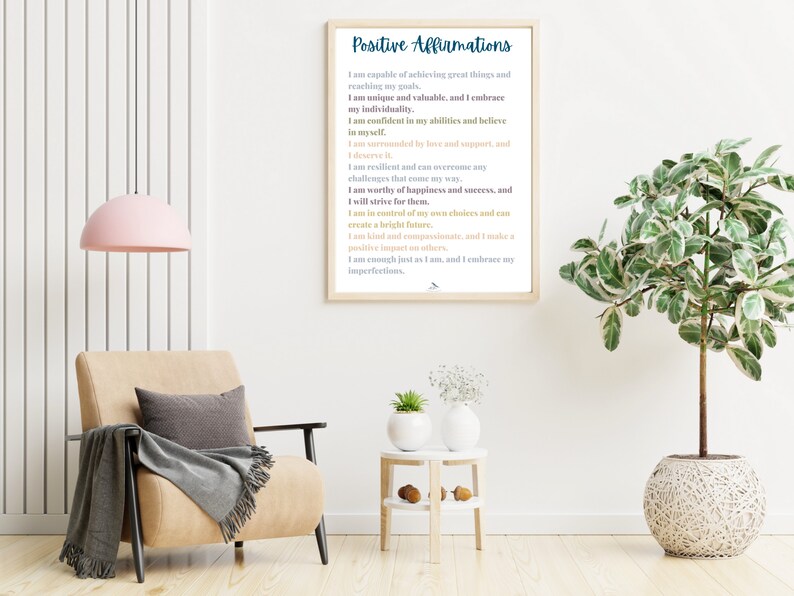 Positive Affirmations Poster Print Digital| Therapy Office Decor ...