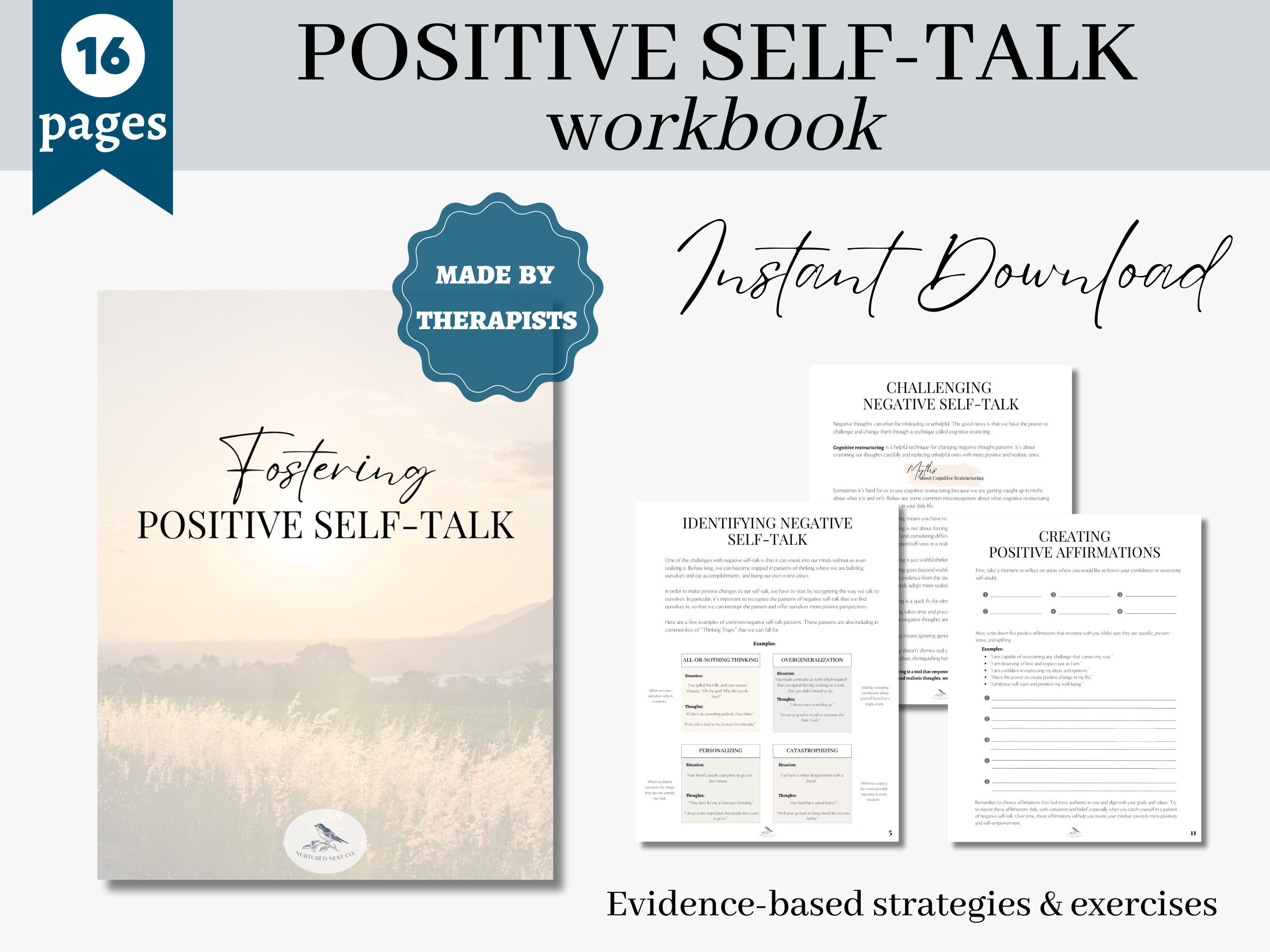Positive Self-talk Workbook for Adults Self Compassion, Cbt Worksheets ...